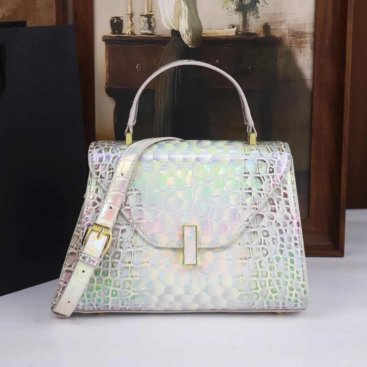 Retro Crocodile Pattern Gradient Color Handbag Single Shoulder Bag ...