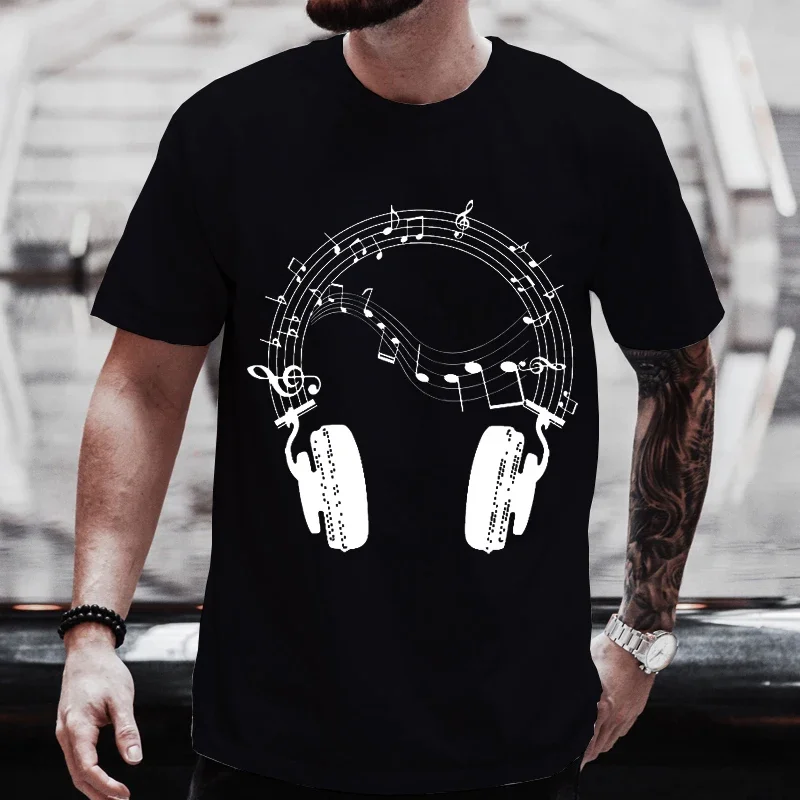 Musical Notes Headphone Print Men T-Shirt Summer Men Tshirts Loose ...
