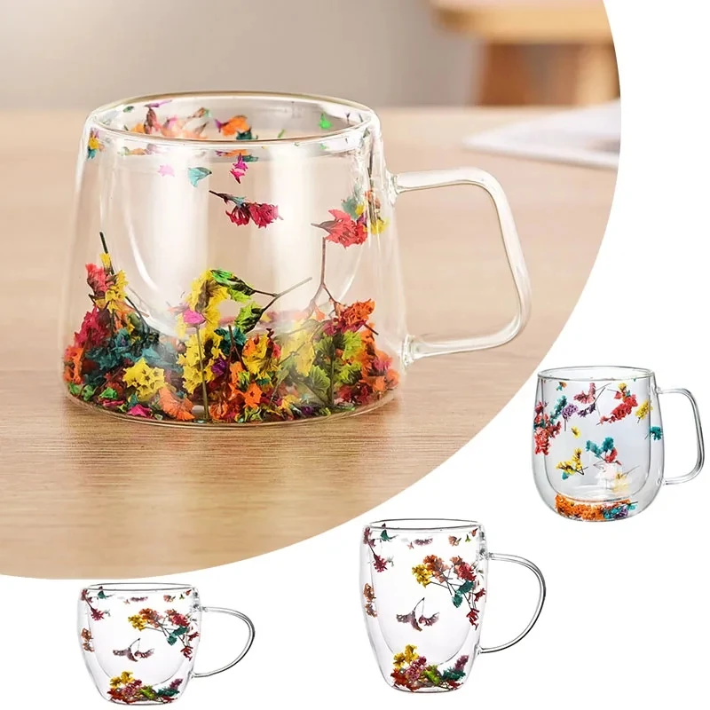 Double-layer Glass Cup With Handle Heat-resistant Tea Cups Coffee Mugs ...