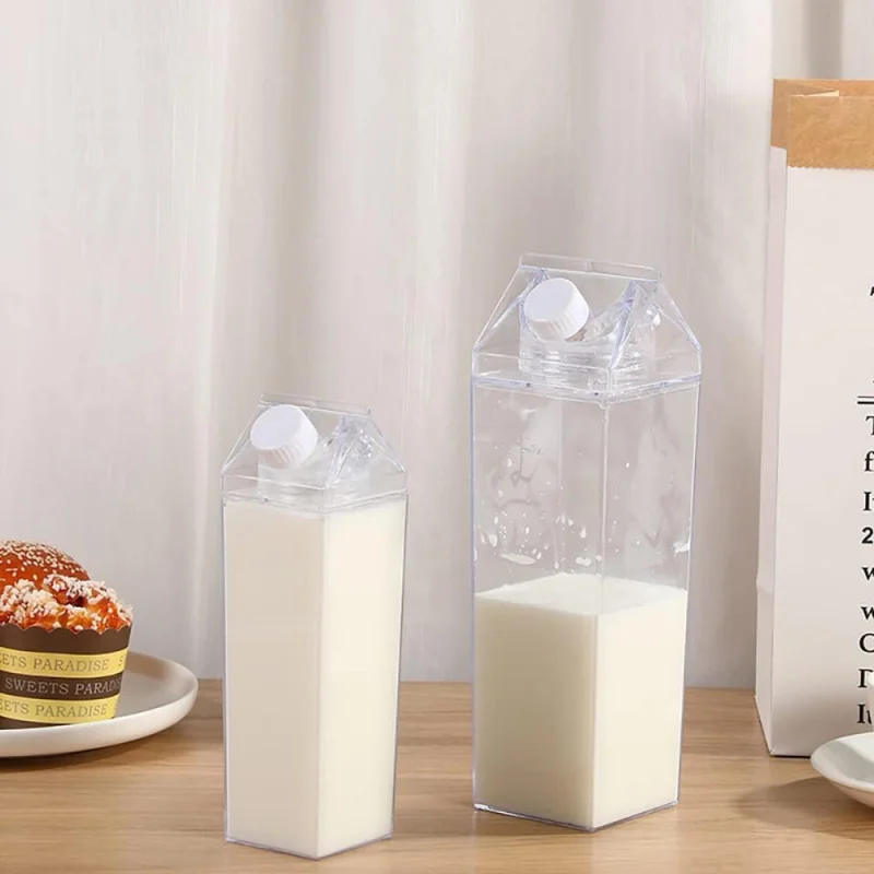 1pc-Transparent-milk-carton-water-bottle-Clear-square-baby-bottle-Leak ...