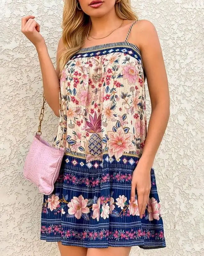 Vestido-estampado-tribal-de-flores-para-mulheres-macarr-o-italiano ...