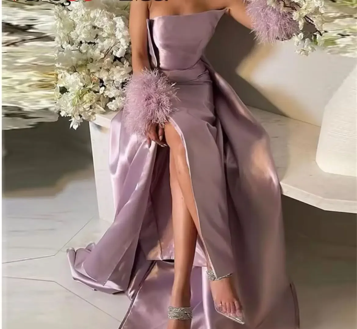 Strapless-Sleeveless-Side-Seam-High-Slit-Court-Train-Prom-Dresses ...