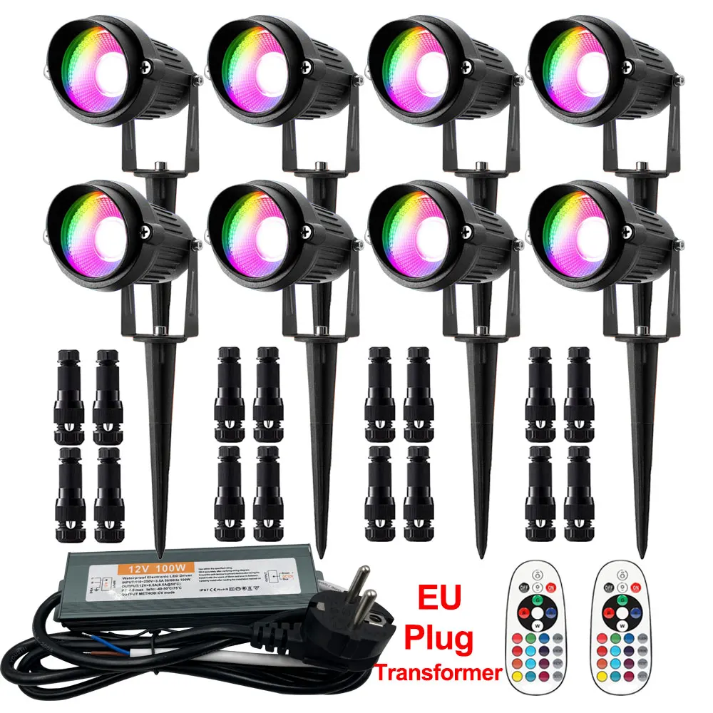 8Pack-12-24V-RGBW-Outdoor-LED-Lawn-lamp-Remote-Control-With-12V ...