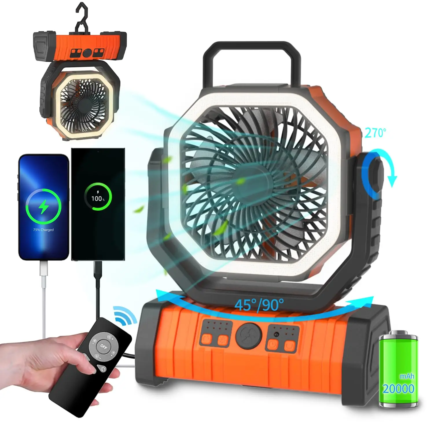 Battery-Powered-Fan-270-Rotating-Portable-Fan-Camping-Fan-Rechargeable ...