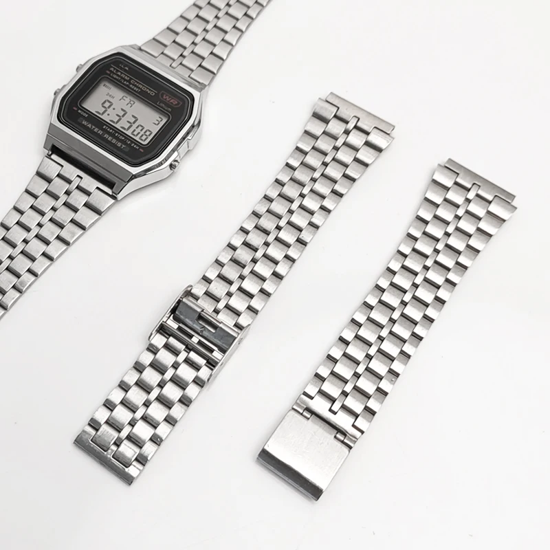 Classic Small Square Silver Block 18mm Metal Strap Fine Steel Watchband ...