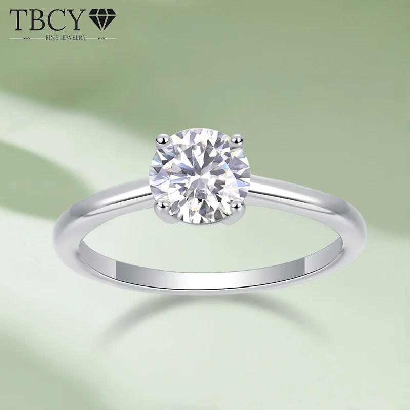 TBCYD-1CT-D-Color-Round-Cut-Moissanite-Diamond-Rings-for-Women-S925-Silver-Solitaire-Rings ...