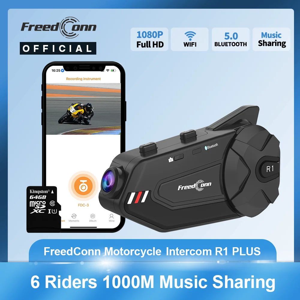 Freedconn R1 Plus Bluetooth Motorcycle Intercom Helmet Headset Wifi App ...