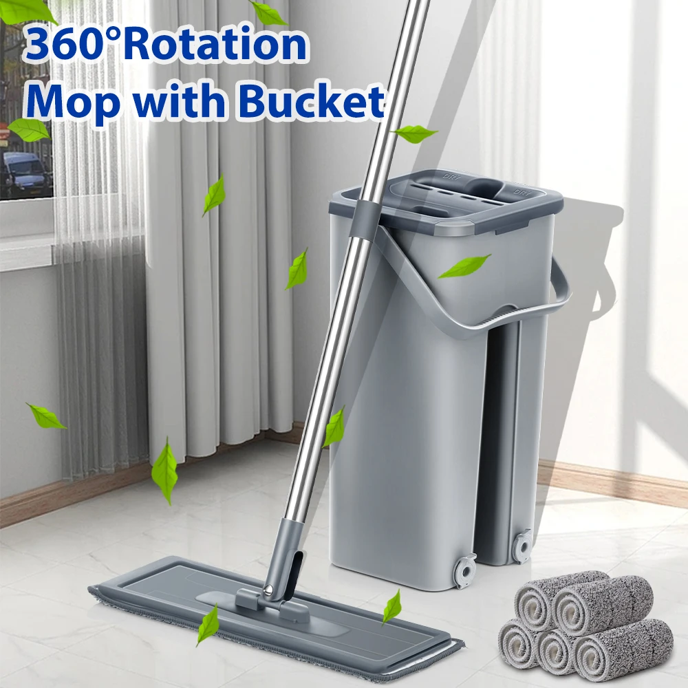 Hand-Free-Flat-Floor-Mop-And-Bucket-Set-For-Professional-Home-Floor ...