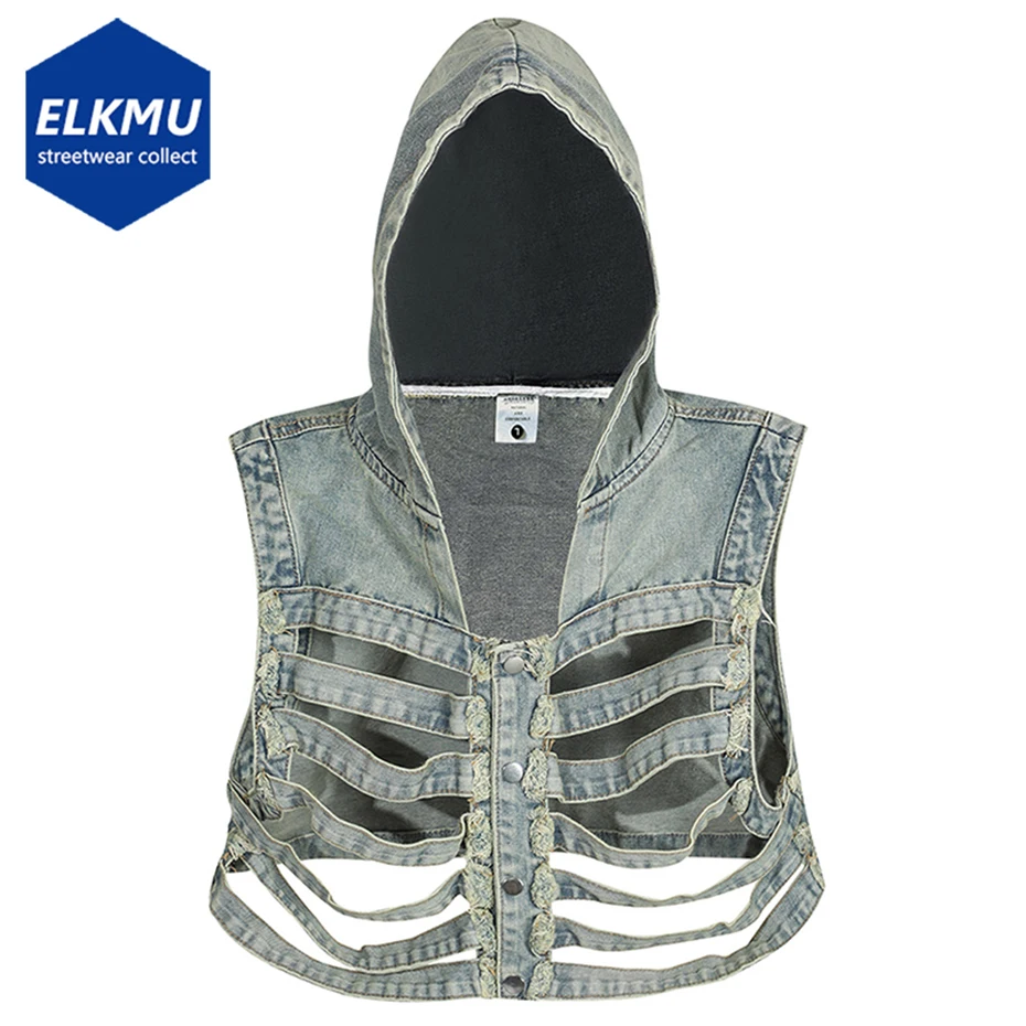 Skeleton-Hooded-Denim-Vest-Men-Techwear-Darkwear-Blue-Black-Jeans-Vests ...