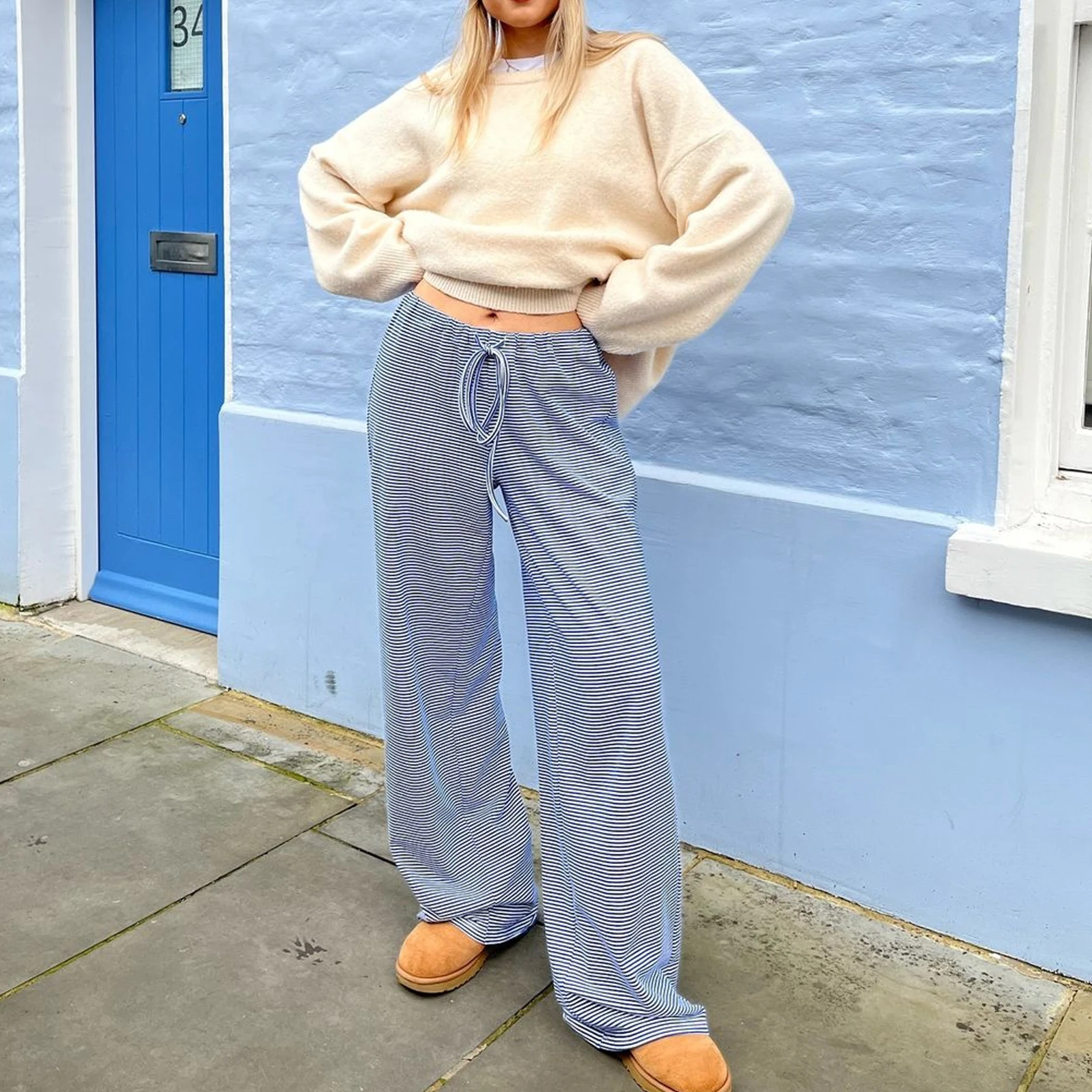 Striped-Pants-y2k-Clothes-Women-Drawstring-Low-Waist-Wide-Leg-Loose ...