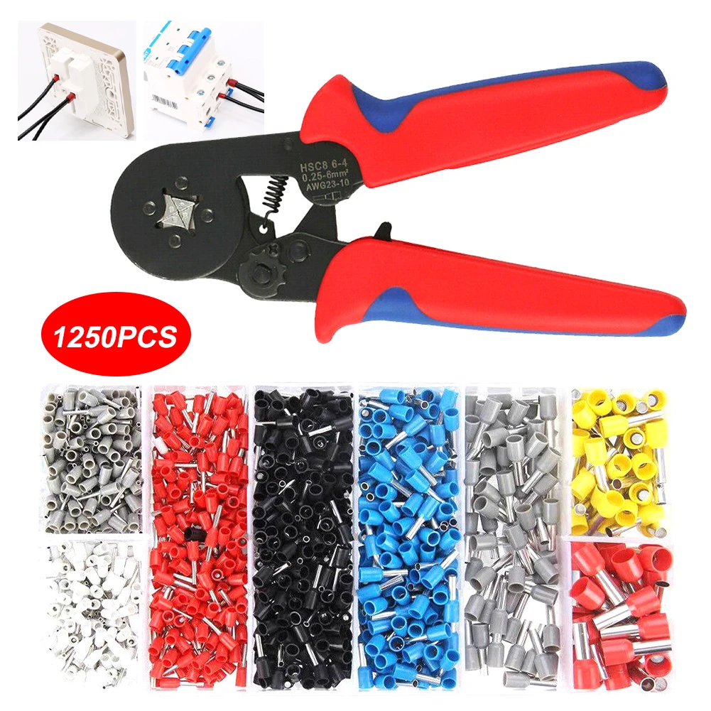 Ferrule Crimping Tool with 1250pcs Wire Ends 8 Size Insulated Terminals ...