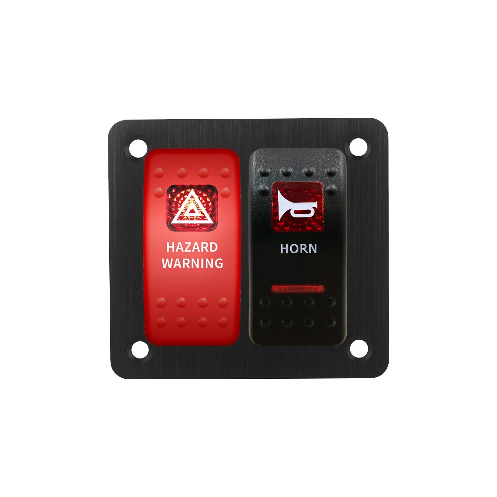 2-Gang-Rocker-Switch-Panel-Dual-LED-Marine-Boat-Hazard-Warning-Horn ...
