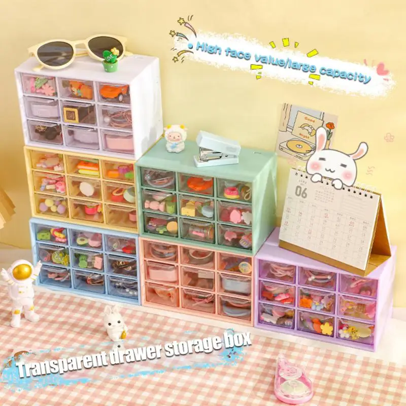 Desktop-9-Grid-Storage-Boxes-Organizer-Transparent-Small-Drawer ...