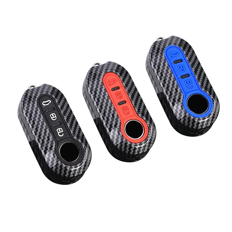 Glossy Carbon Fiber ABS Key Fob Case Cover for Fiat 500 Panda Punto ...
