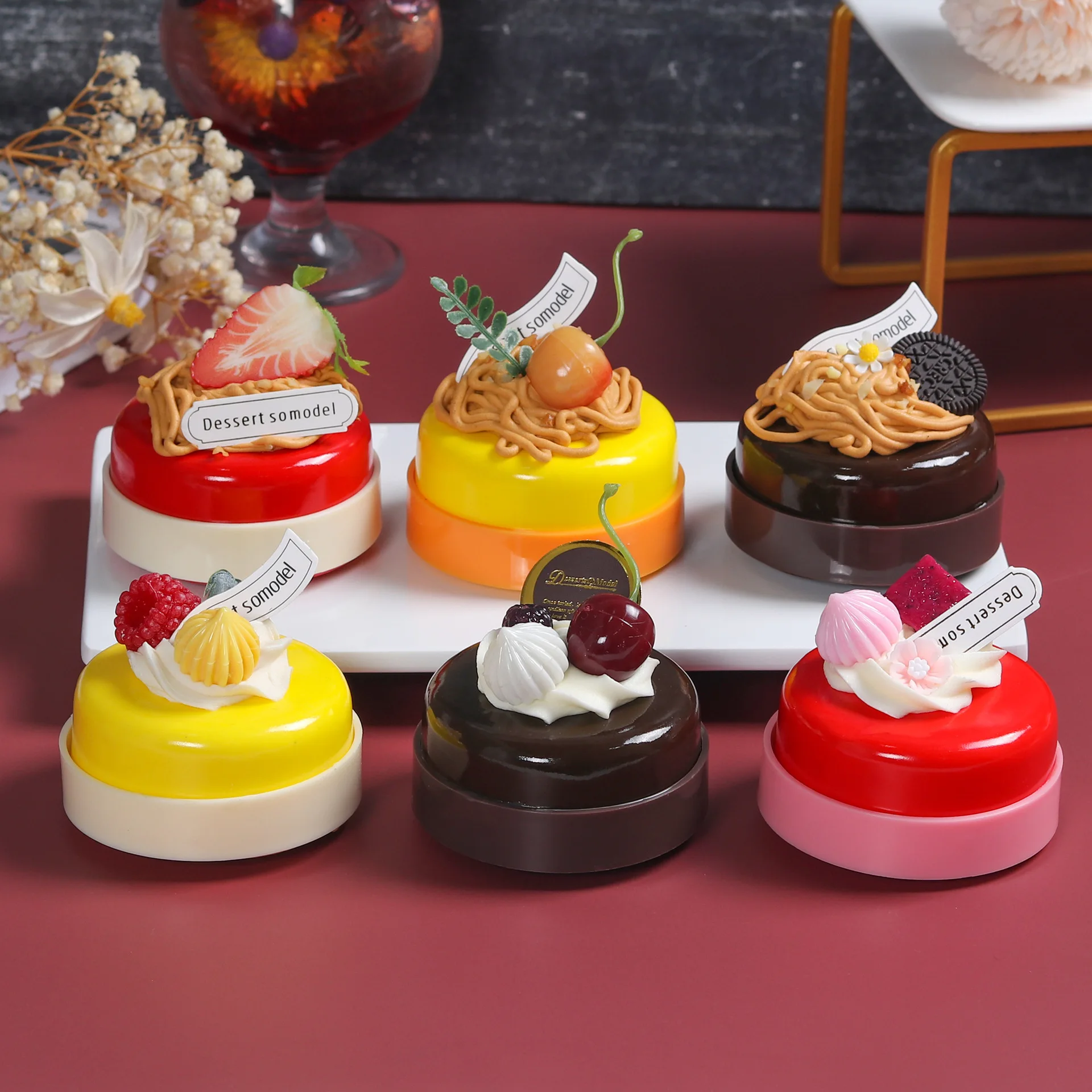 6PCS Simulation Birthday Cake Fake Cake Model Dessert Decorated Window ...
