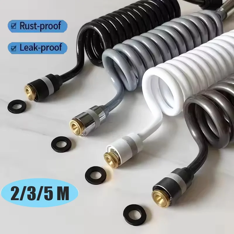 New 1.5/2/3/5M Spring Flexible Retractable Shower Hose Spiral Flexible ...