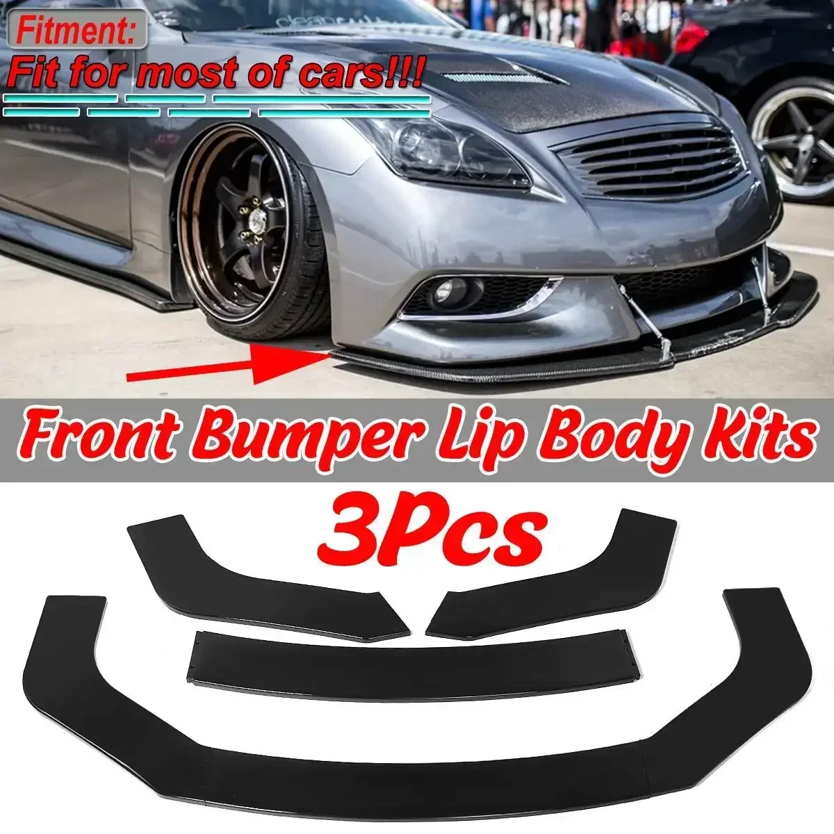 3pcs-Car-Universal-Front-Lip-Bumper-Splitter-For-Infiniti-Q50-Q60-Q70 ...