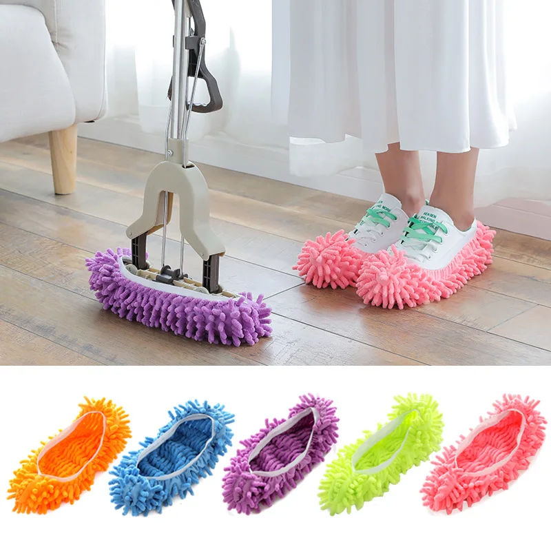 2-Pieces-Of-Chenille-Mop-Slippers-Dust-Removal-Foot-Socks-Mop-Cap ...