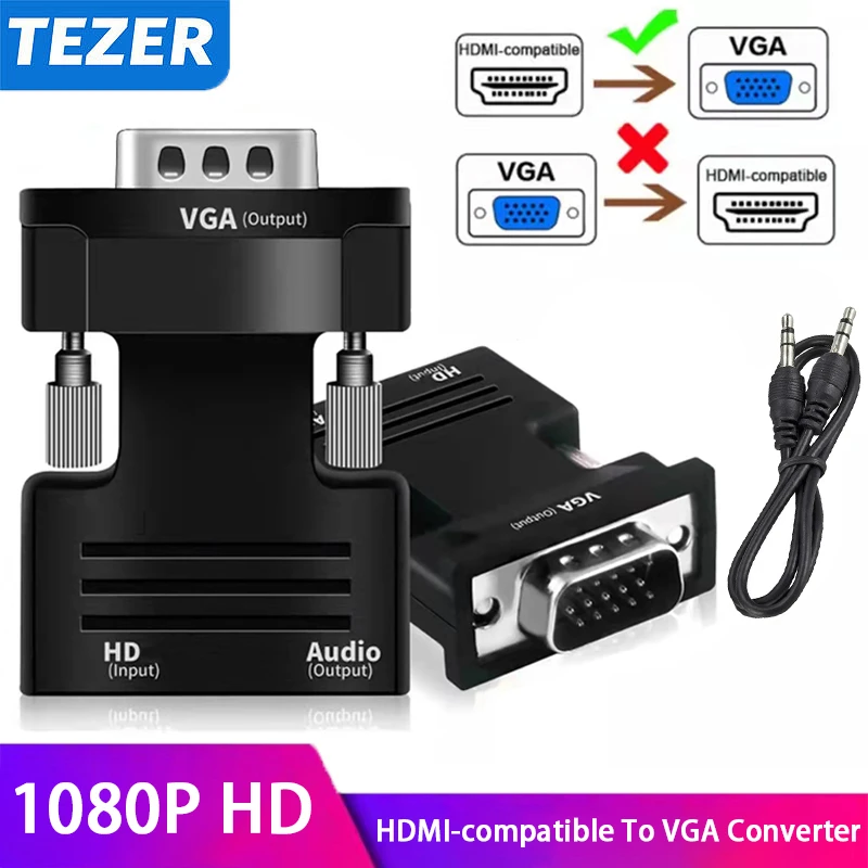 1080P HDMI-compatible to VGA Cable Converter With 3.5mm Jack Audio for ...