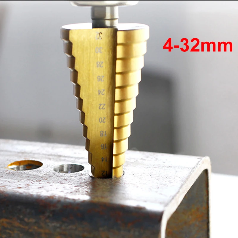 4 32mm Step Drill Bit HSS Titanium Coated Hex Core Bits Sharpener ...