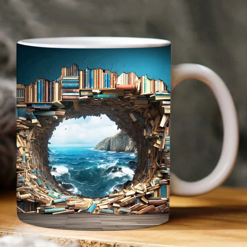 Ceramic-3D-Library-Bookshelf-Mug-Creative-Water-Cup-With-Handle-Multi ...