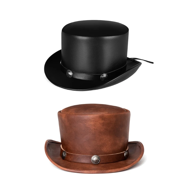 Steampunk-PU-Leather-top-hat-Magic-Hat-gentleman-fedora-hat-Halloween ...