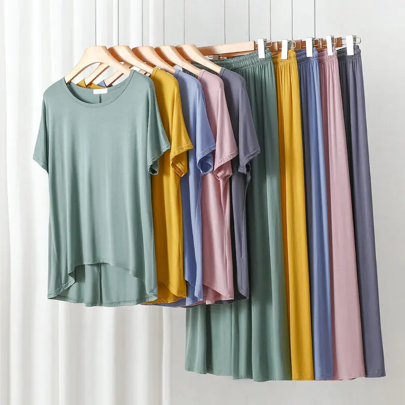 Summer Modal 2pcs homewear sets Loose O Neck T-shirt short sleeves and ...