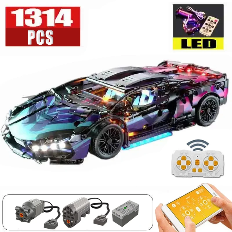 1314PCS Black Purple Lamborghinised Sian Sport Car Building Blocks ...