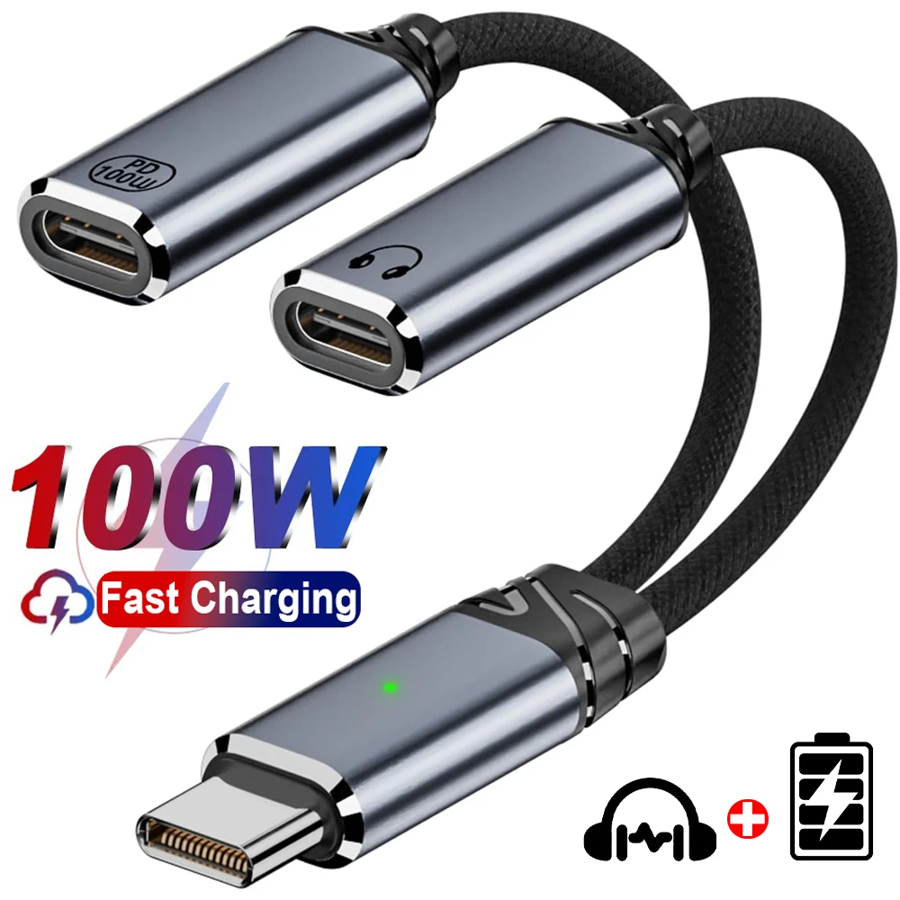 Type C To Dual USB C Male To Female Headphone Adapters PD100W Quick ...