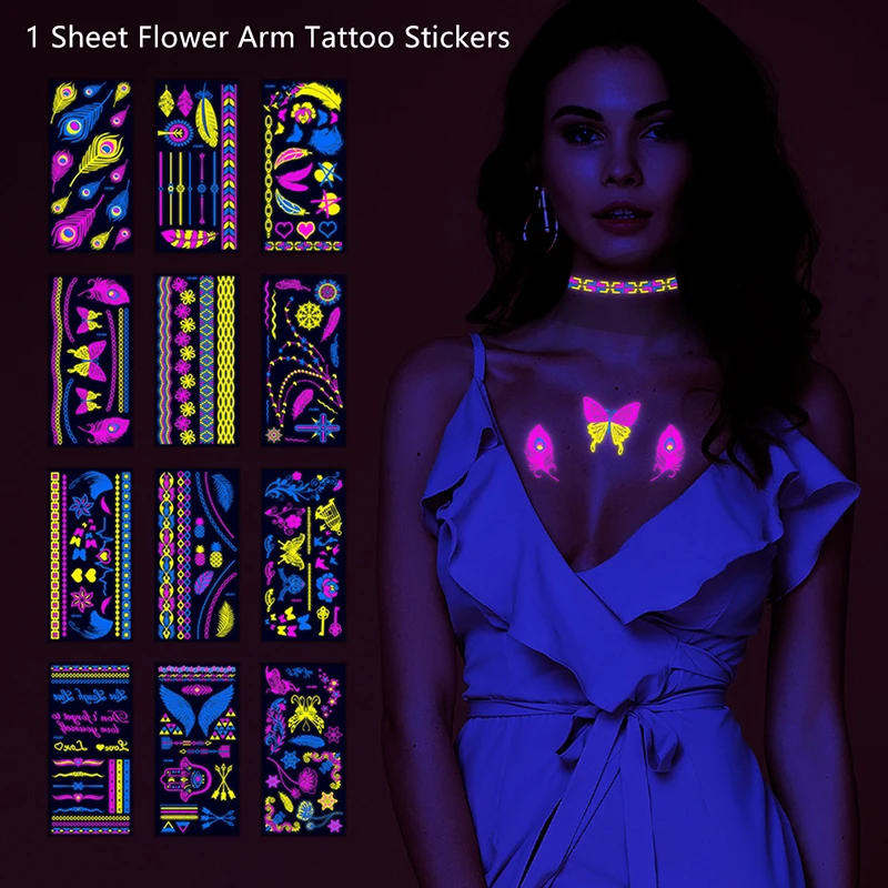 New Creative Fluorescent Bronzing Flower Arm Tattoo Stickers Face ...
