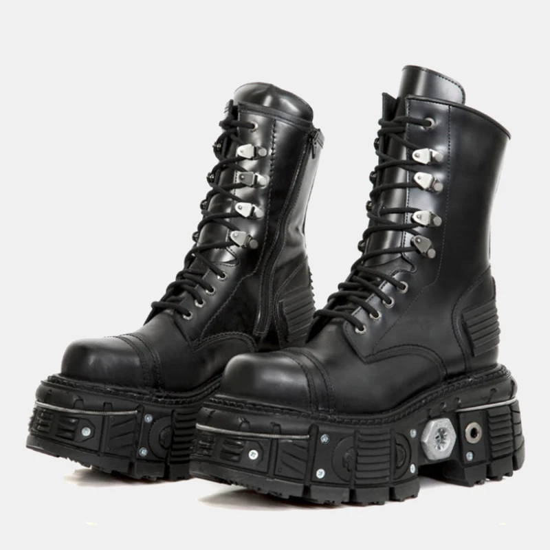 Metal-Thick-Soled-Heightening-man-Women-s-Ankle-Boots-Dark-Punk-Lace-Up ...