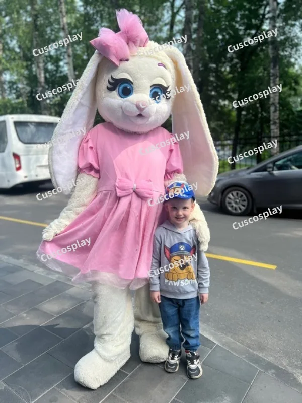 White Rabbit Cartoon Mascot Costume Pink Dress Bunny Cosplay Costume ...