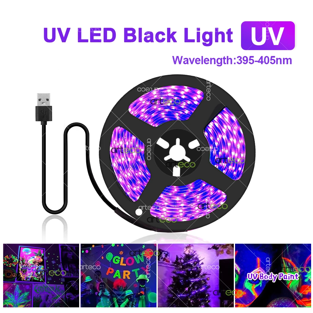 UV USB LED Strip Black Light 395-405nm 5V 2835 Ultraviolet Ray Flexible ...