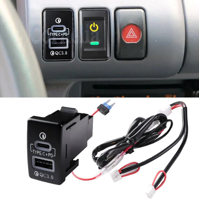 Red-Light-Car-Quick-Charger-TYPE-C-PD-USB-Dual-Socket-Power-Adapter ...