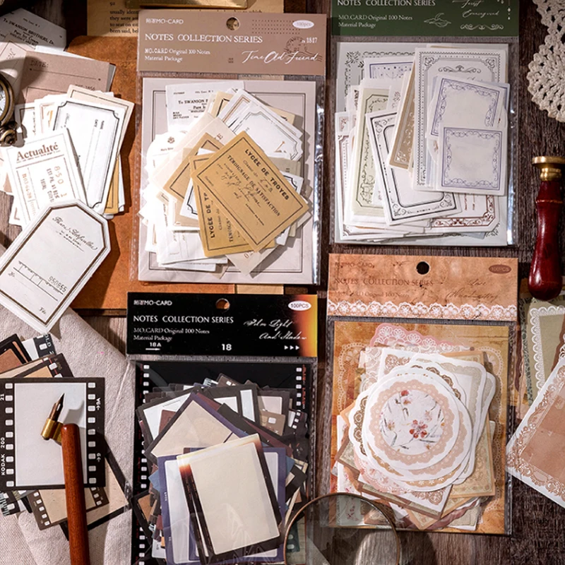 100pcs-Vintage-Frame-Material-Paper-Writable-Memo-Pad-Decorative ...