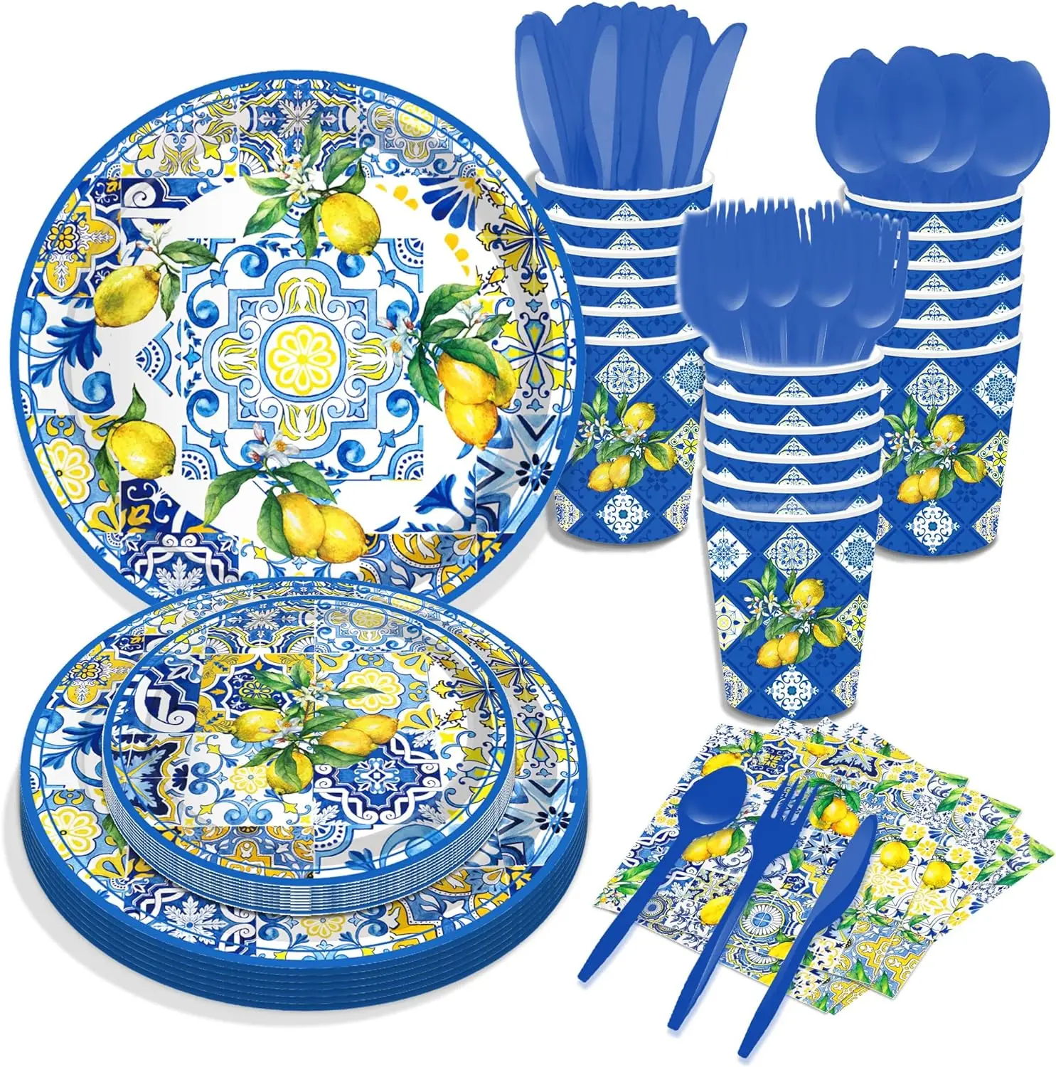 Blue and White Porcelain Lemon Party Supplies Classical Party Plates ...
