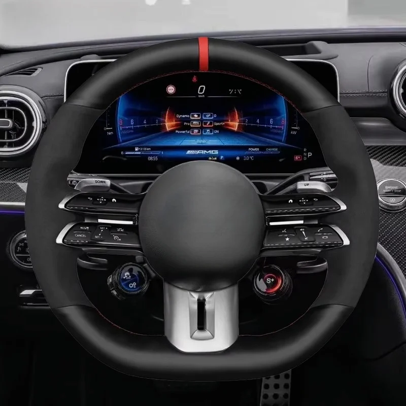 Steering Wheel Cover Black Suede Leather For Mercedes benz AMG GT A35 ...