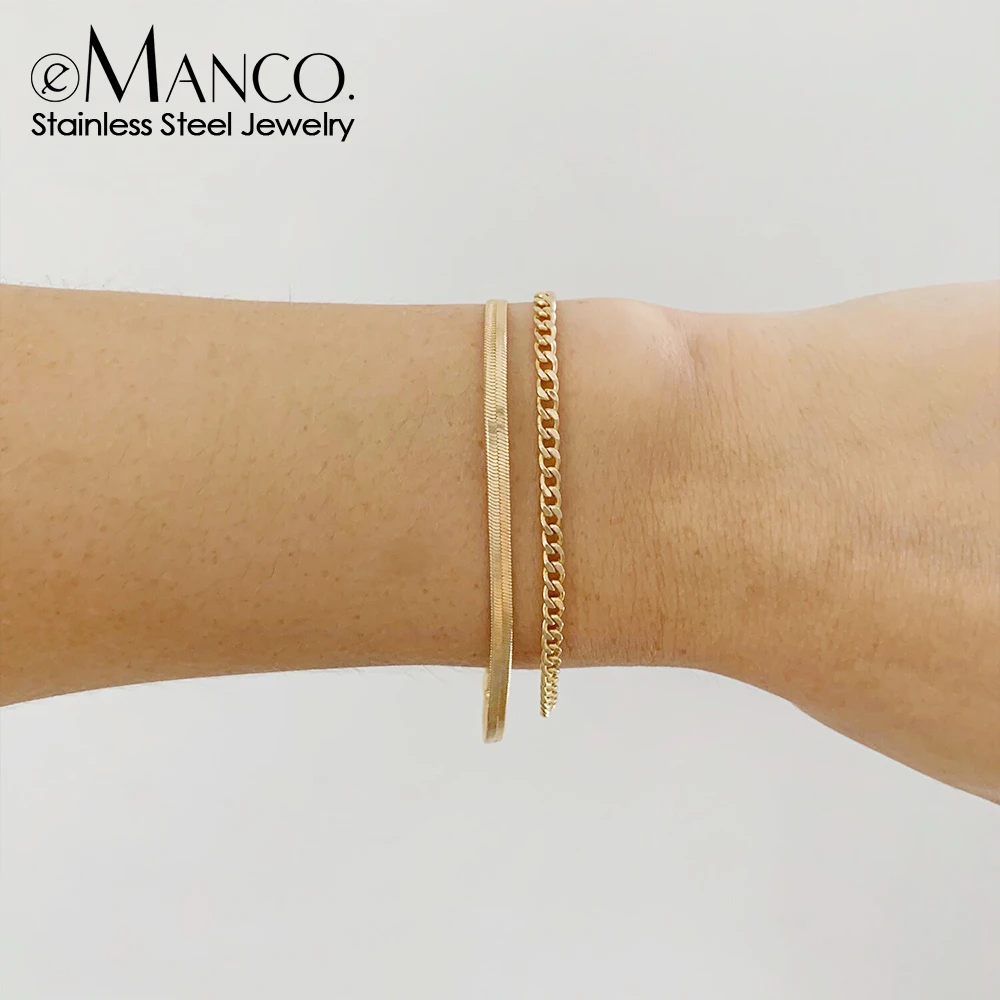 e-Manco-Chic-Double-Layered-Snake-Chain-Cuban-Chain-Simple-Bracelet ...
