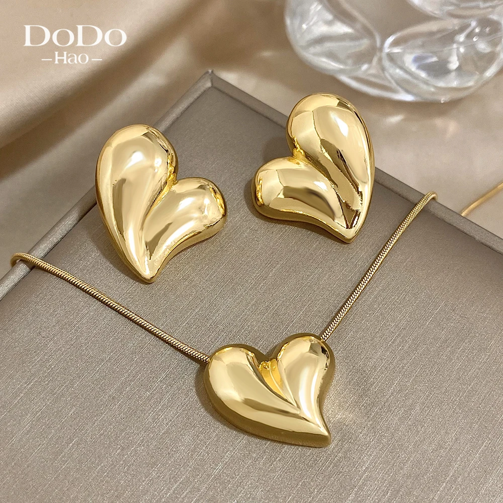 DODOHAO Irregular Love Heart Pendant Necklace Earrings for Women ...