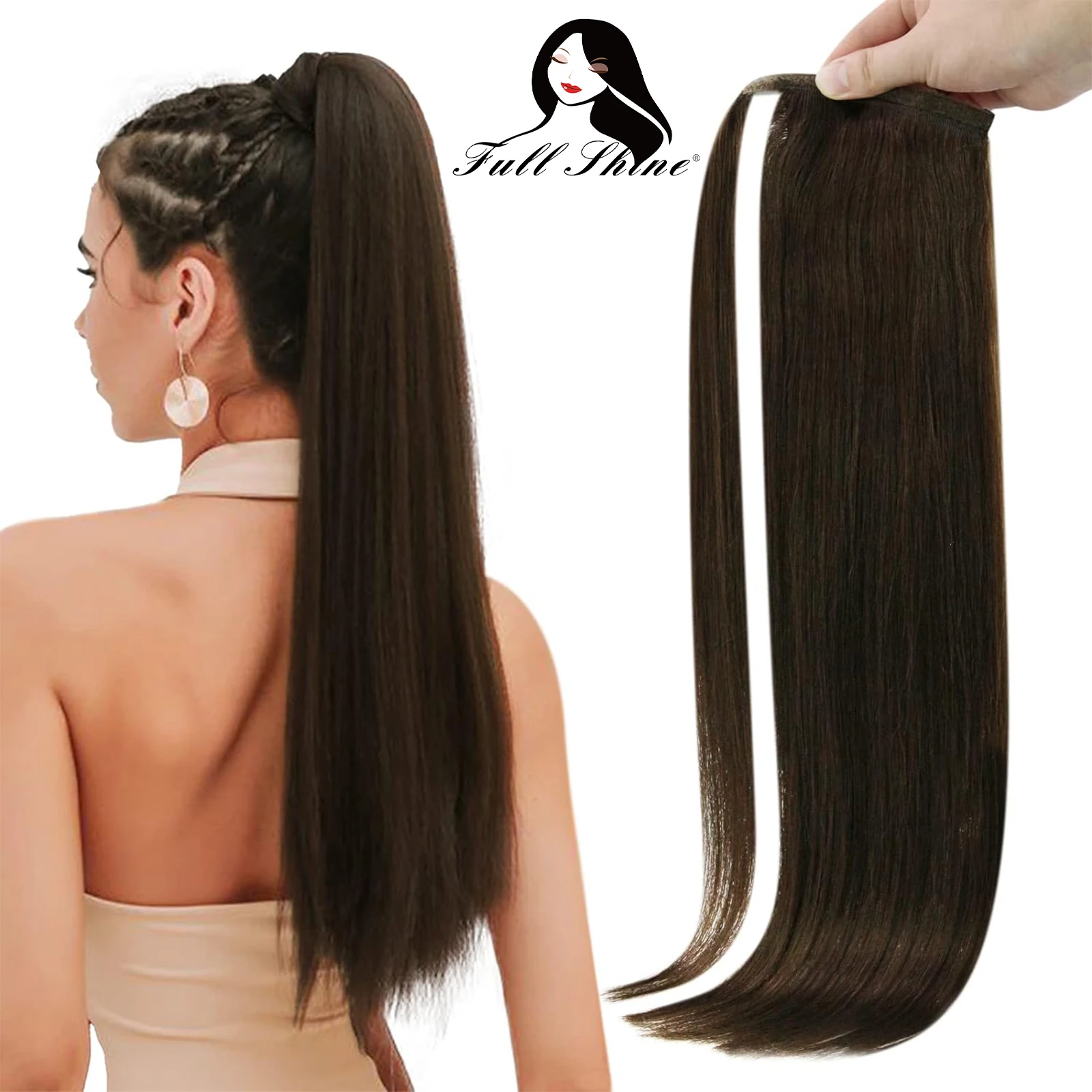 Full-Shine-Ponytail-Human-Hair-Straight-Wrap-Around-Ponytail-Clip ...