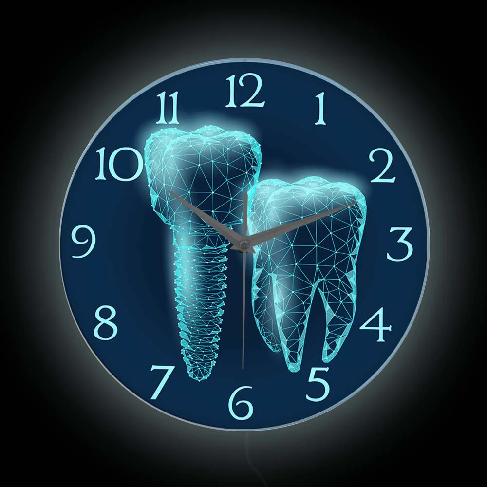 Molar Tooth Dental Implant LED Neon Sign Wall Clock For Dentist Office ...