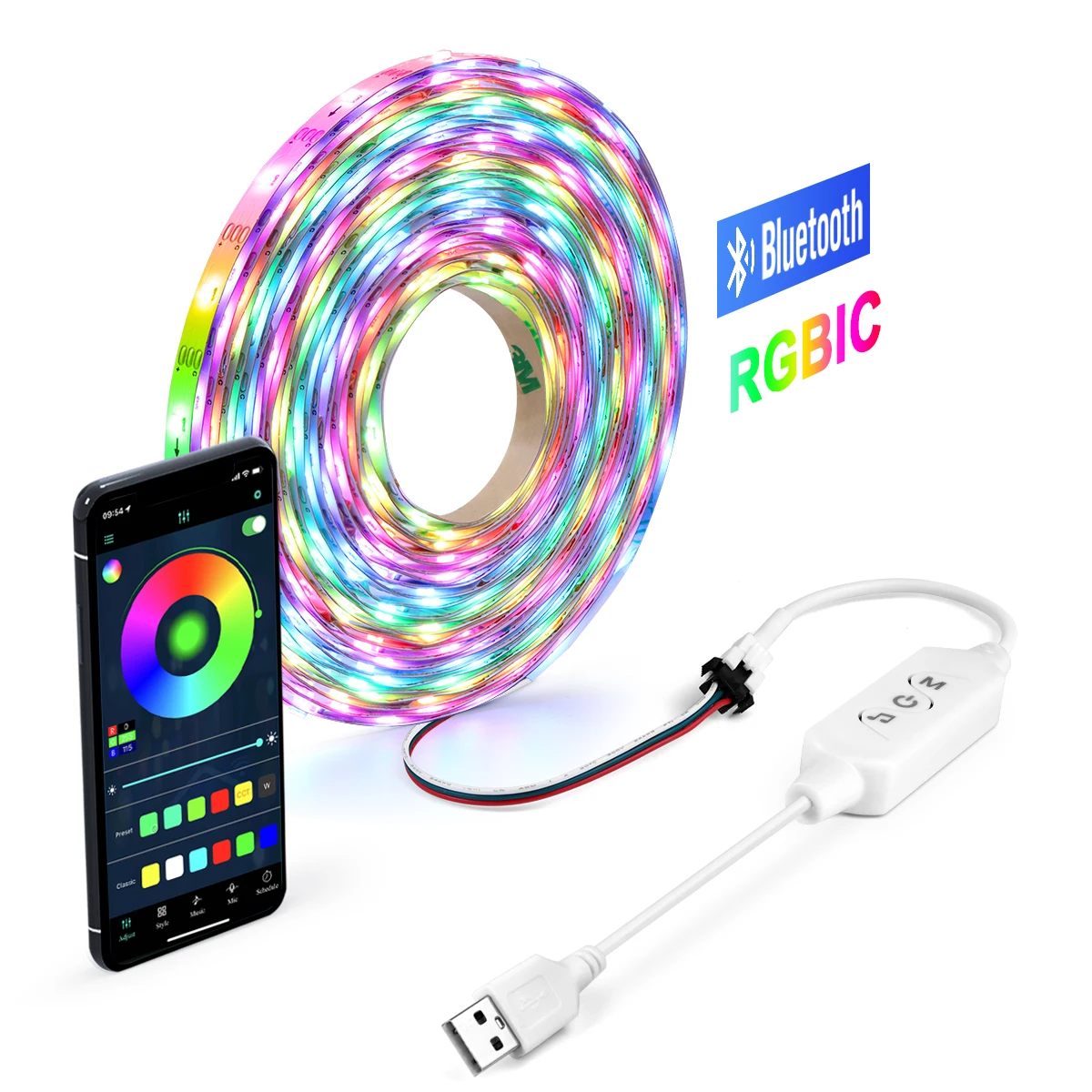 WS2812B-Led-Strip-With-USB-Bluetooth-Controller-60-160LEDs-RGB ...