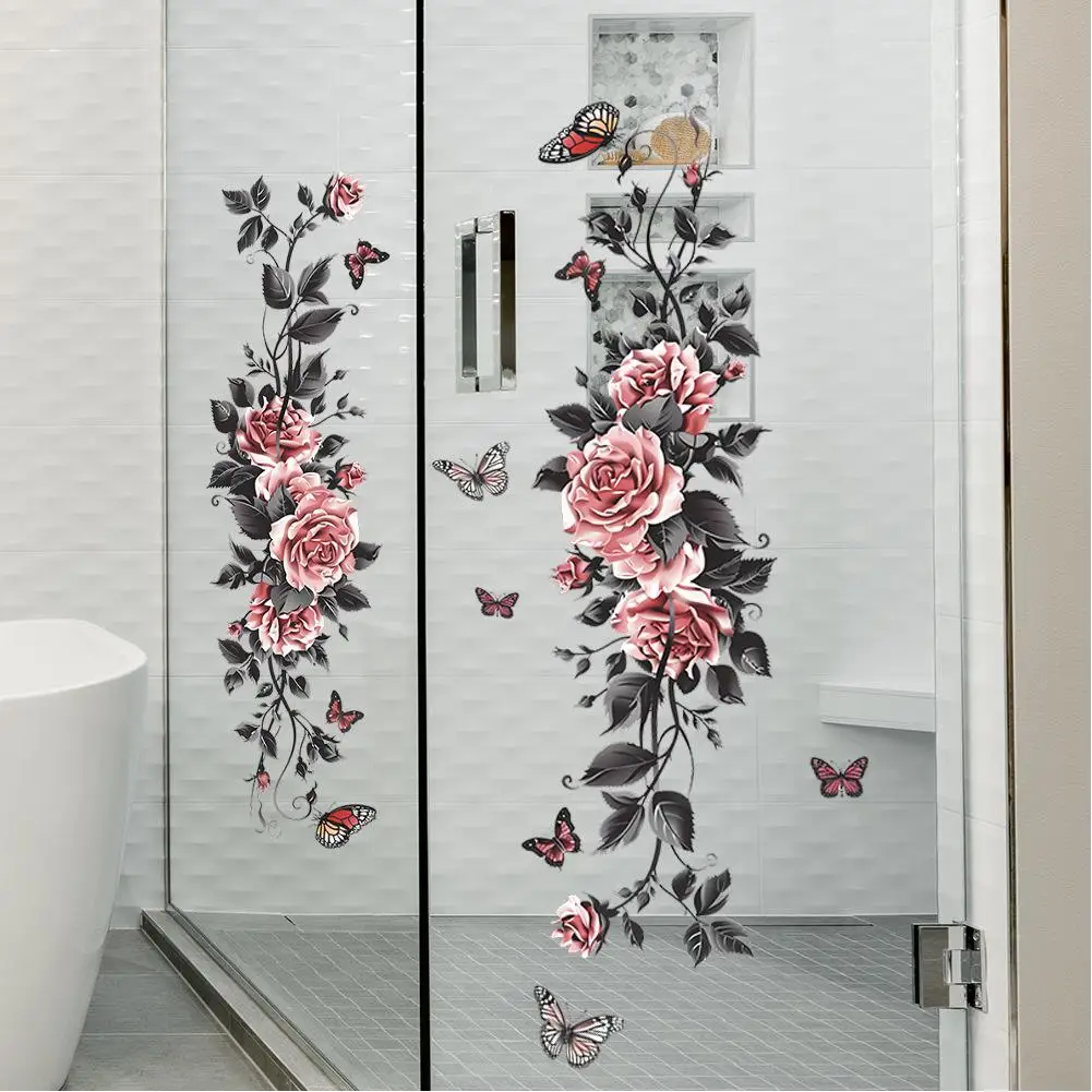 Flower-Vine-Butterfly-Wall-Stickers-Rose-Floral-Art-Wall-Decals ...