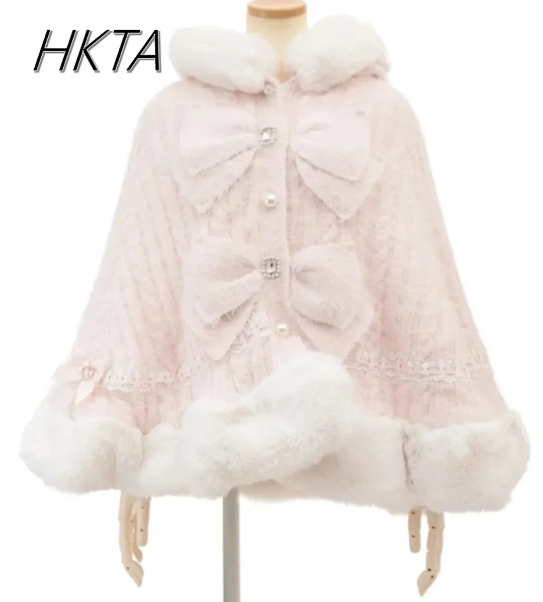 Classic Japanese Sweet Cute Imitation Rabbit Fur Cape Coat Women Winter ...