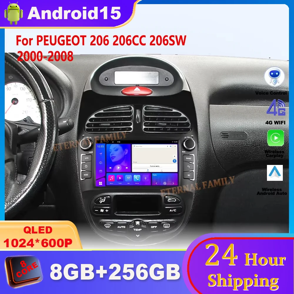 7 inch Android 15 car For PEUGEOT 206 206CC 206SW 2000 - 2008 Carplay ...