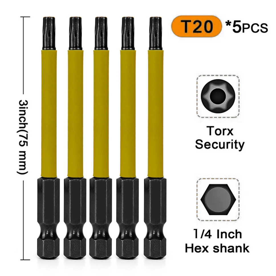 Premium Magnetic Torx Drill Bits Set 5Pcs T15 T20 T25 Screwdriver Bits ...
