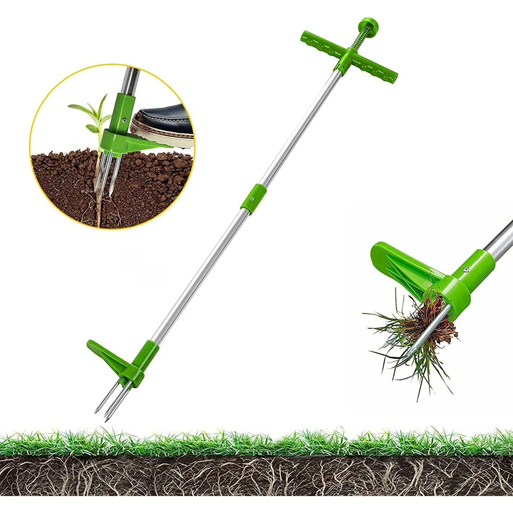 Weed-Puller-Stand-Up-Root-Removal-Tool-Long-Handle-Garden-with-3-Claws ...