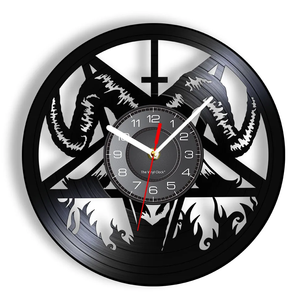 Retro Horned Goat Head And Pentagram Vinyl Record Wall Clock Satanism ...