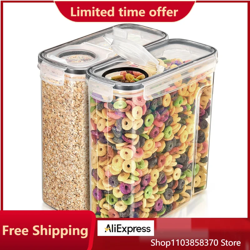 Cereal Dispenser, Clear Plastic Food Storage Containers with Airtight ...