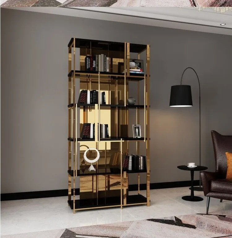 Light-Luxury-Bookshelf-Multi-Layer-Shelf-Stainless-Steel-Luxury-Living ...